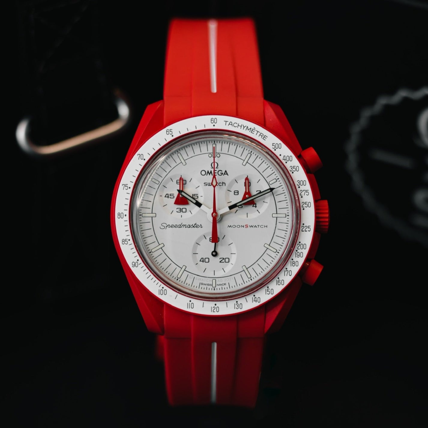RED ACCENT - WATCH STRAP for OMEGA X SWATCH SPEEDMASTER MOONSWATCH ...