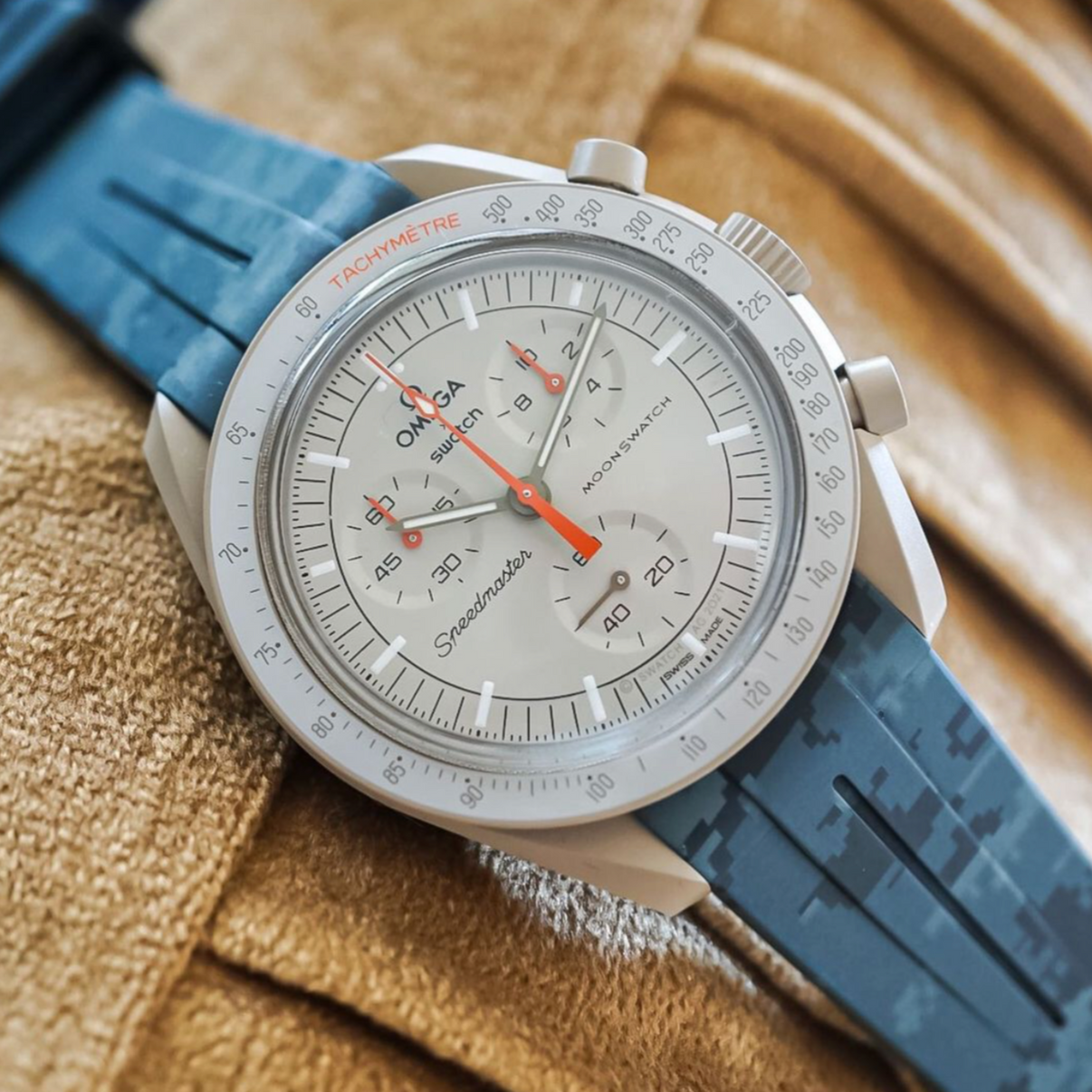 DIGITAL TRIPLE BLACK - CAMO RUBBER WATCH STRAP for OMEGA X SWATCH SPEE ...