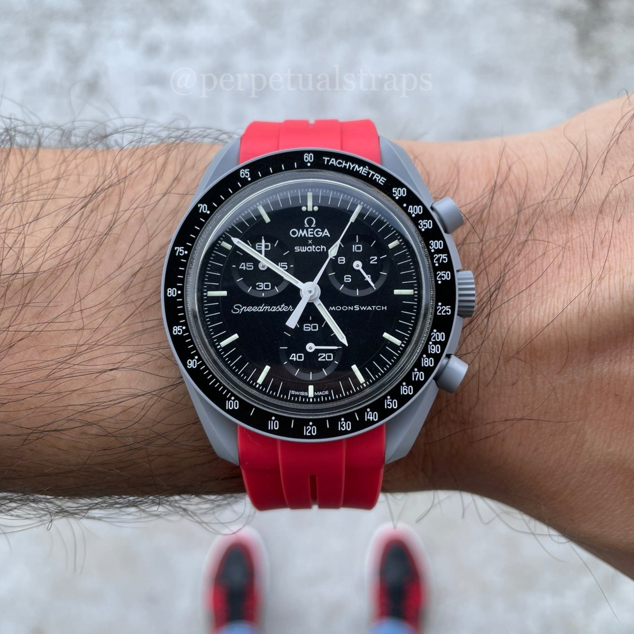 SOLID RED - RUBBER WATCH STRAP for OMEGA SWATCH SPEEDMASTER MOONSWATCH ...